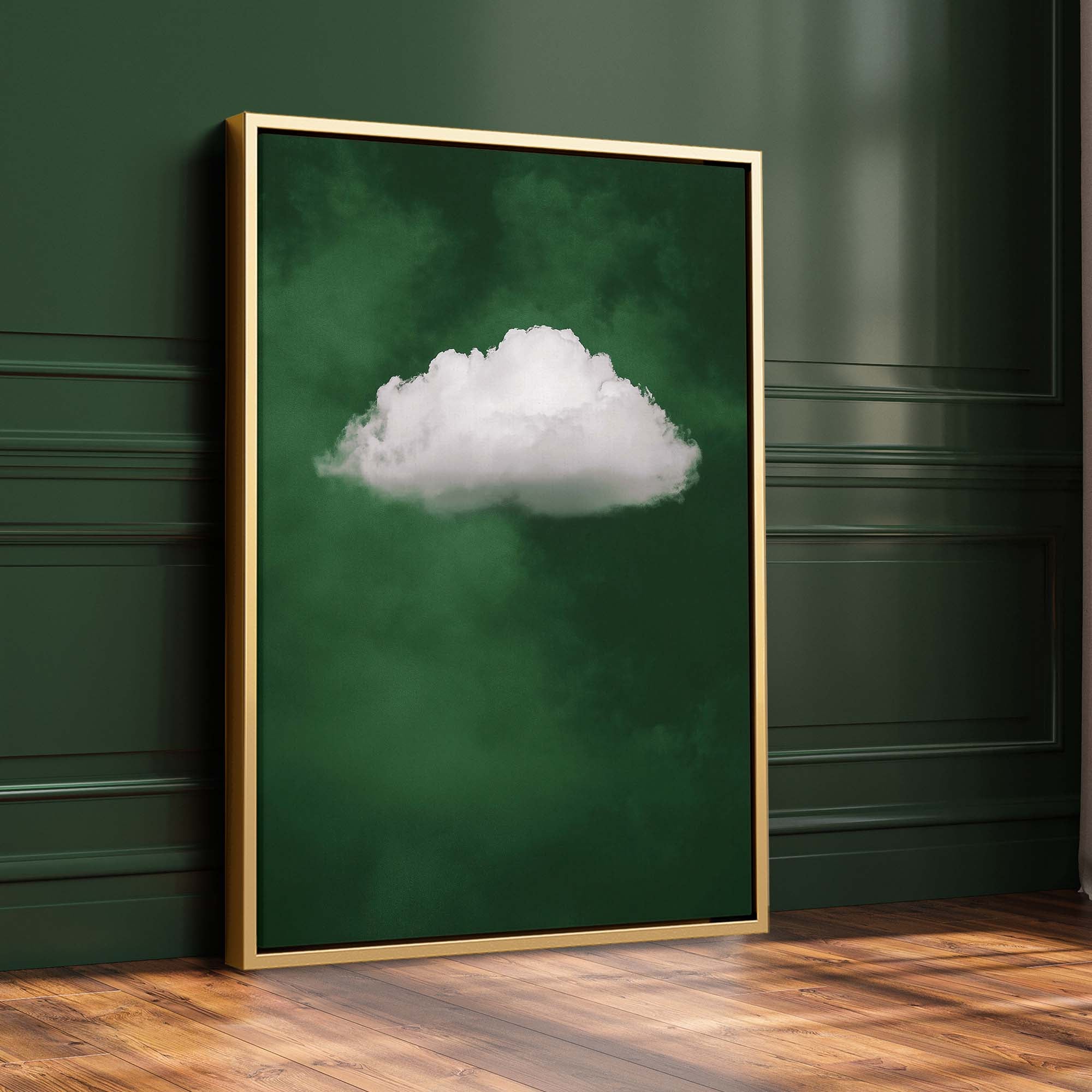 Deep Green Cloud Print | Large Minimalist Canvas Wall Art for Bedroom – Moncasso