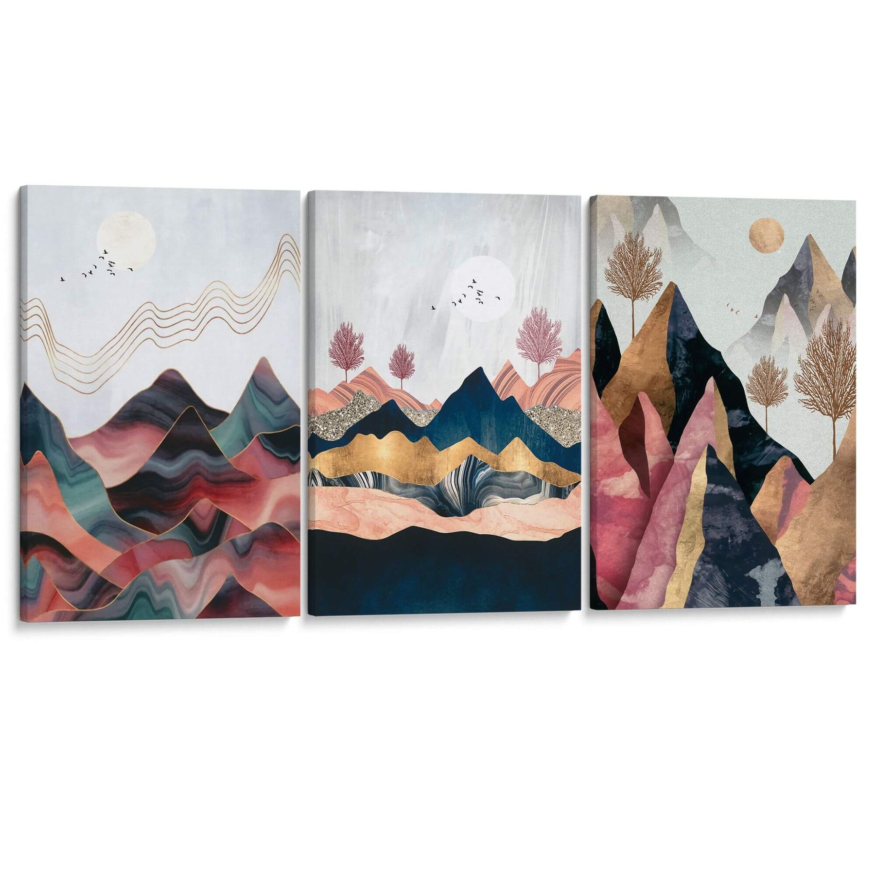 Peruvian Mountain Set of 3 Prints | Abstract Landscape Pink Pastel Wall ...