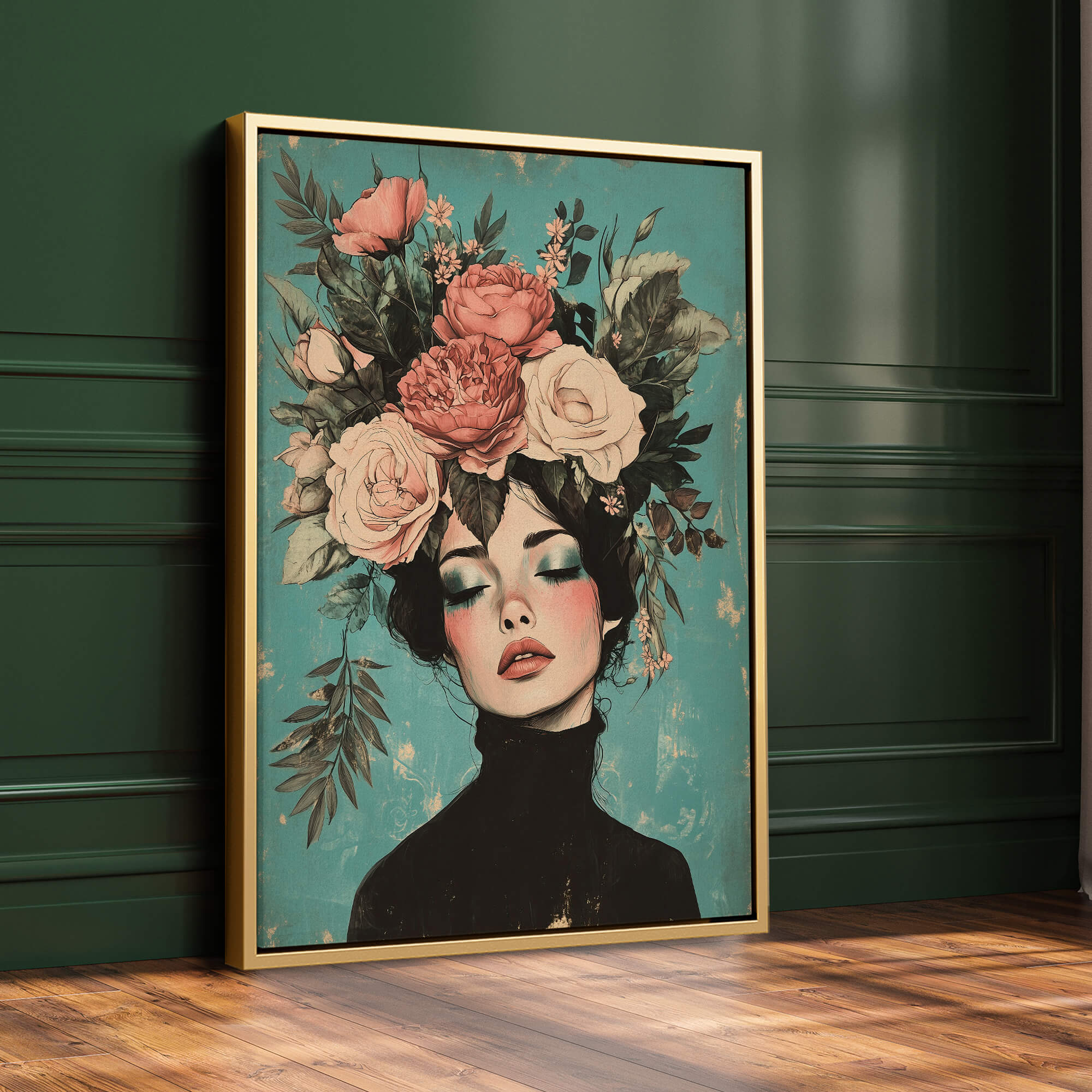 Floral Muse No1 Print | Female Flowers Portrait Modern Canvas Wall Art ...