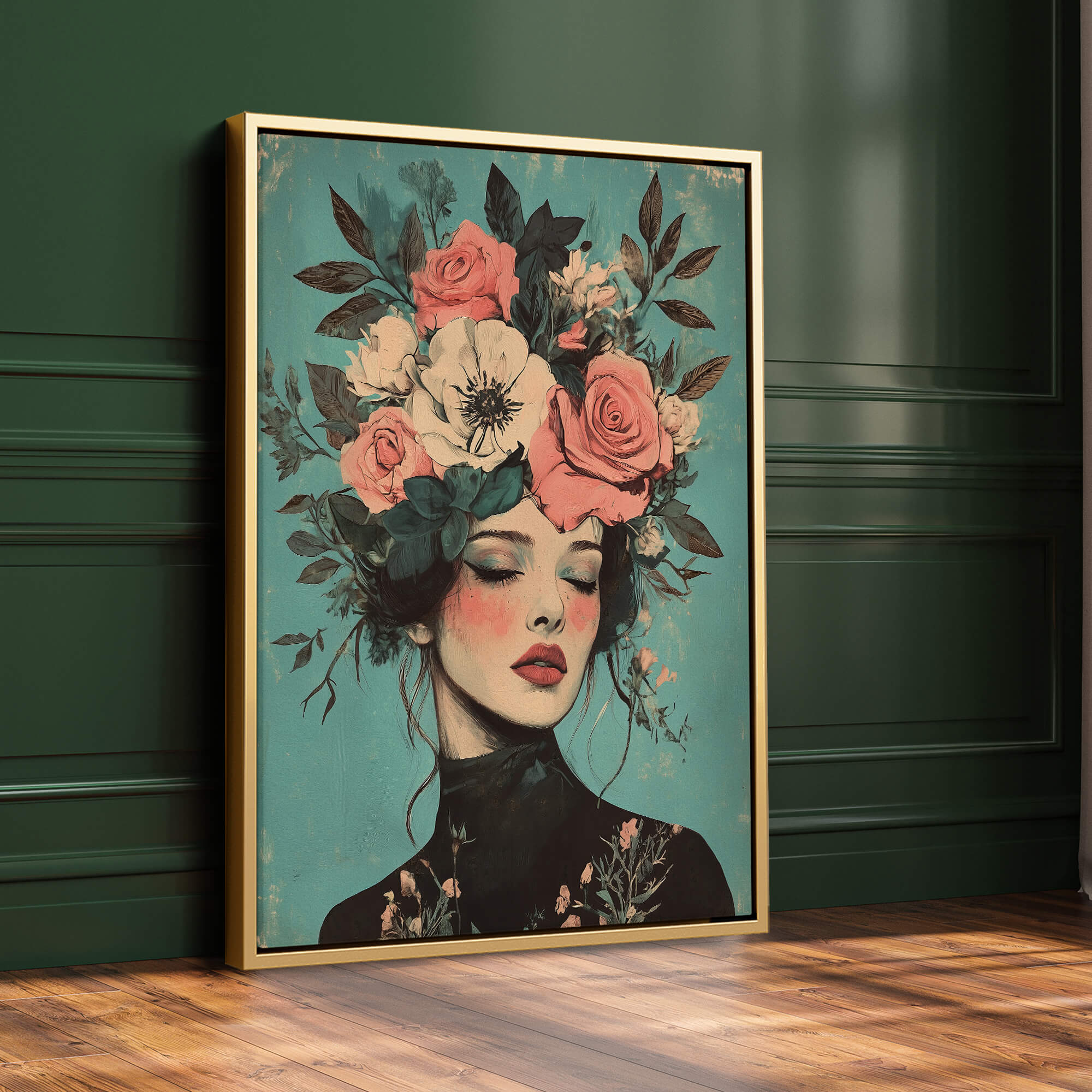 Floral Muse No2 Print | Female Flowers Portrait Modern Canvas Wall Art ...
