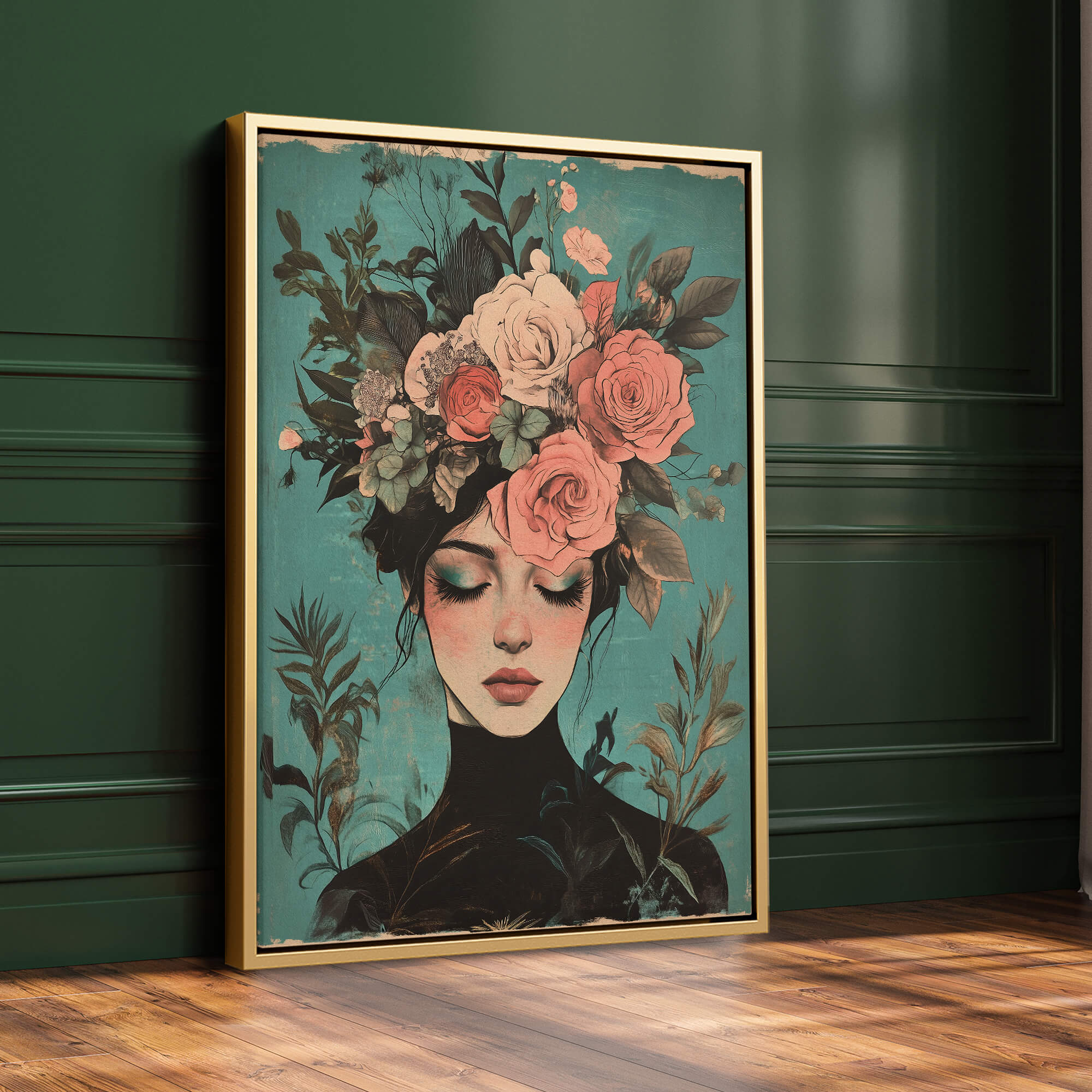 Floral Muse No3 Print | Female Flowers Portrait Modern Canvas Wall Art ...