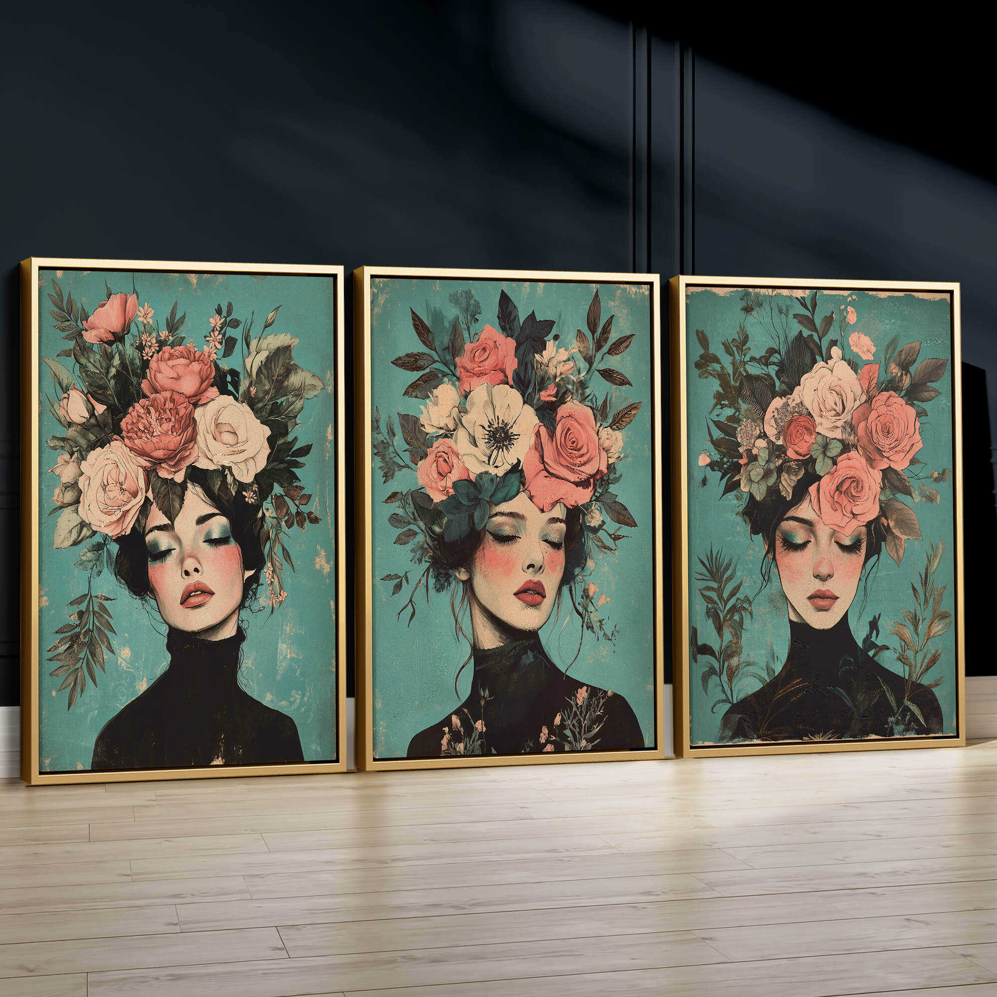Floral Muse Set of 3 Prints | Female Flowers Portrait Modern Wall Art ...