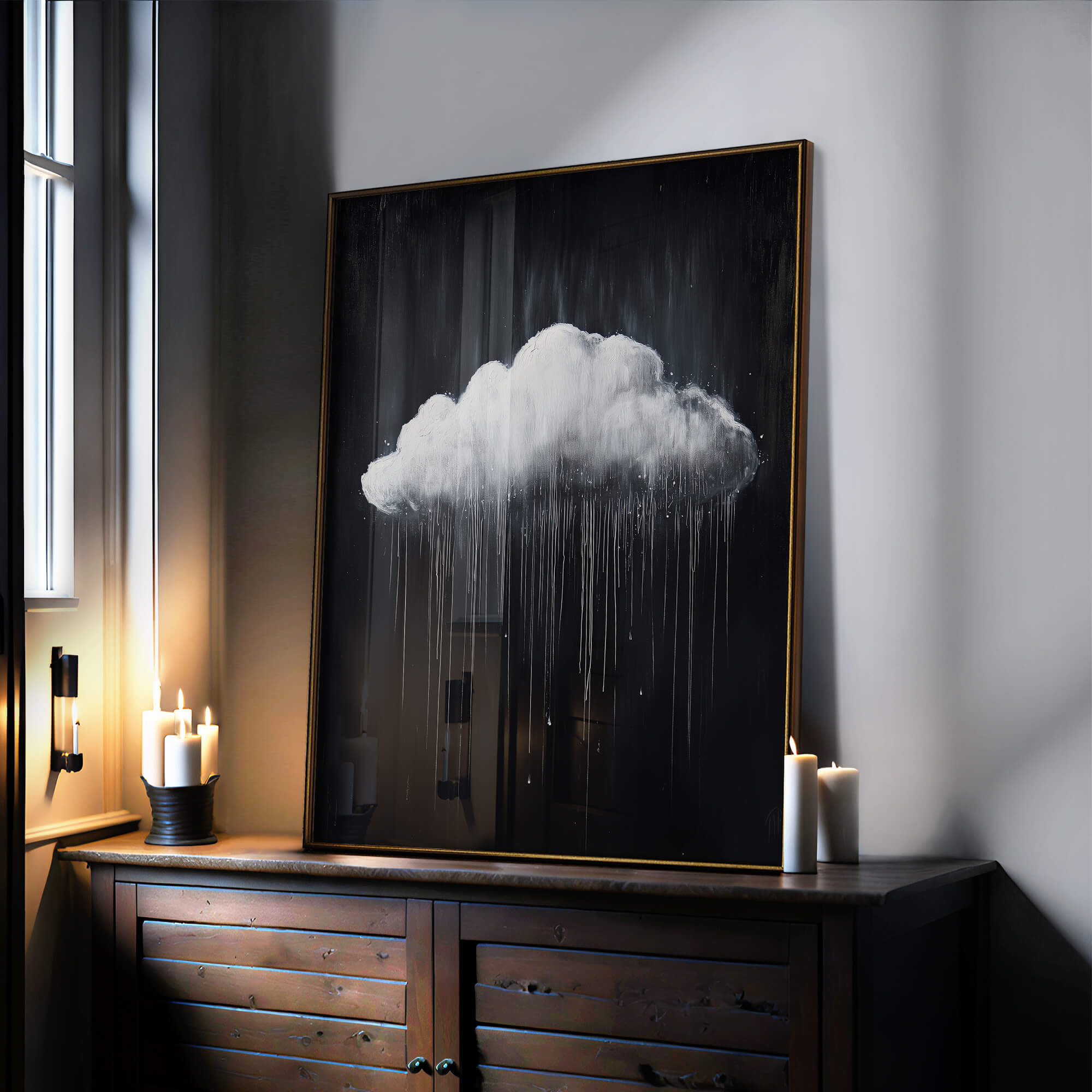 Midnight Storm Print | Large Minimalist Dark Cloud Wall Art for Bedroom ...