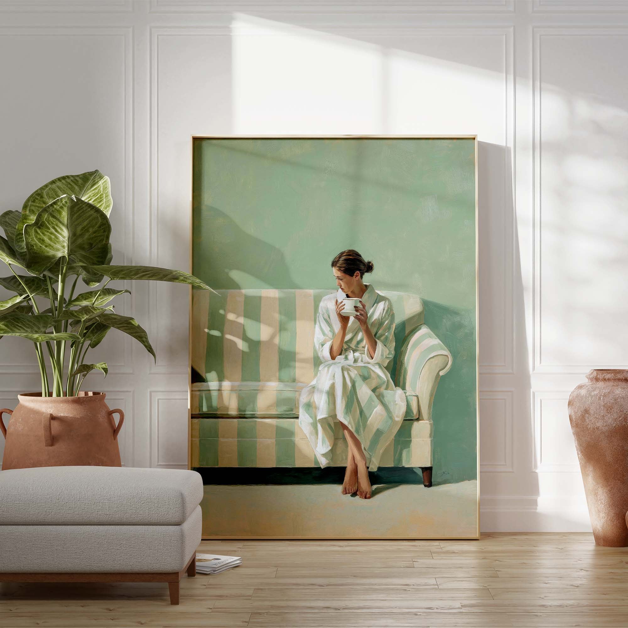 Mint Mood Print | Green Contemporary Figurative Portrait Canvas Wall ...