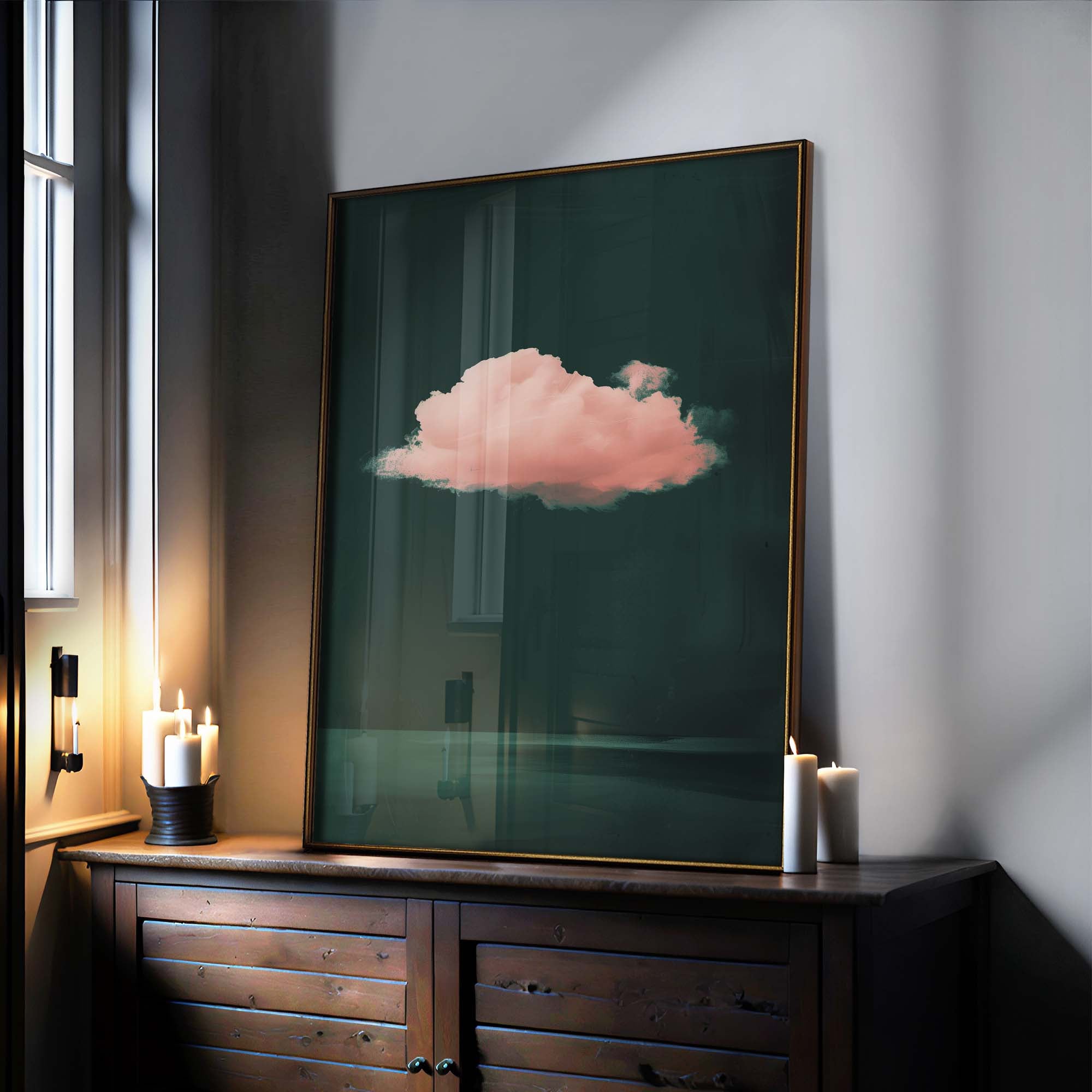 Pink Cloud No2 Print | Large Minimalist Green Canvas Wall Art for ...