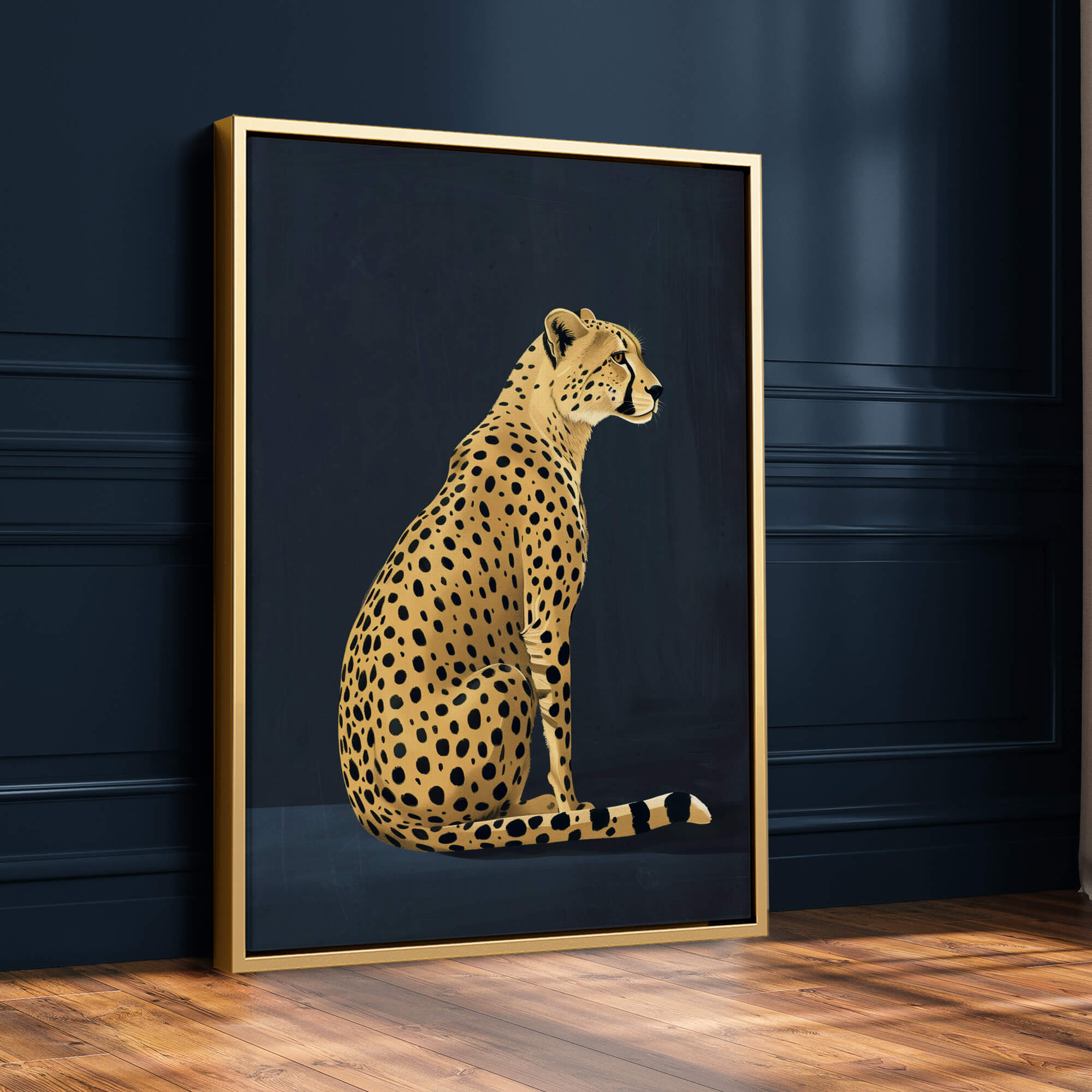 Yellow Cheetah Print | Large Blue Canvas Animal Framed Canvas Wall Art ...