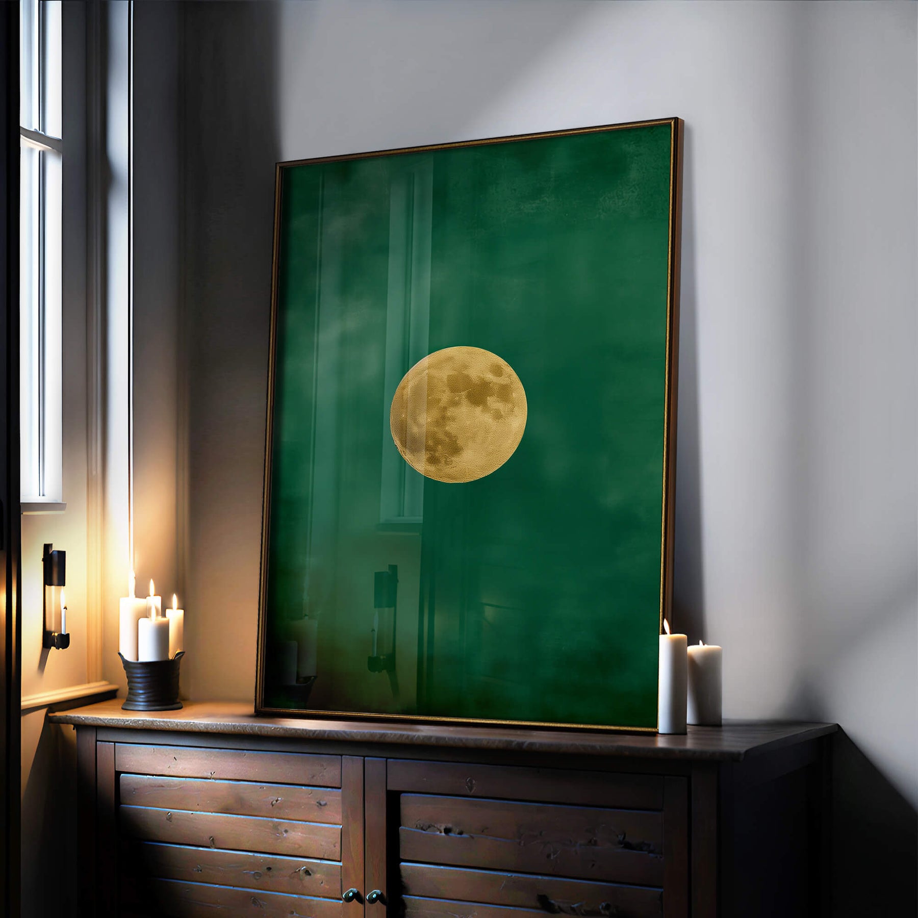 Emerald Moon Print | Emerald Green Golden Moon Large Canvas Wall Art ...