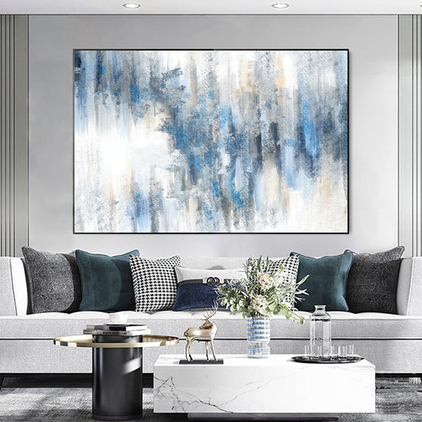 Abstract Wall Art Blue and Grey Large Canvas Prints for Living Room Frosted Moncasso